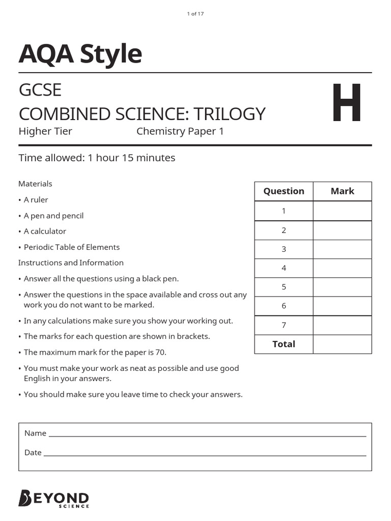 AQA Combined Science Chemistry Paper 1 | PDF | Acid | Chemical Reactions