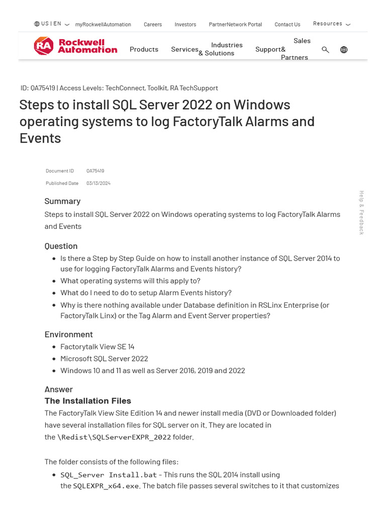 SQL Server Setup for FactoryTalk | PDF | Microsoft Sql Server | Databases