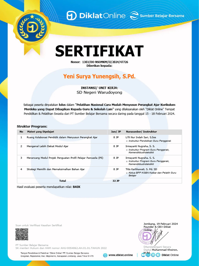 Sertifikat Diklat | PDF
