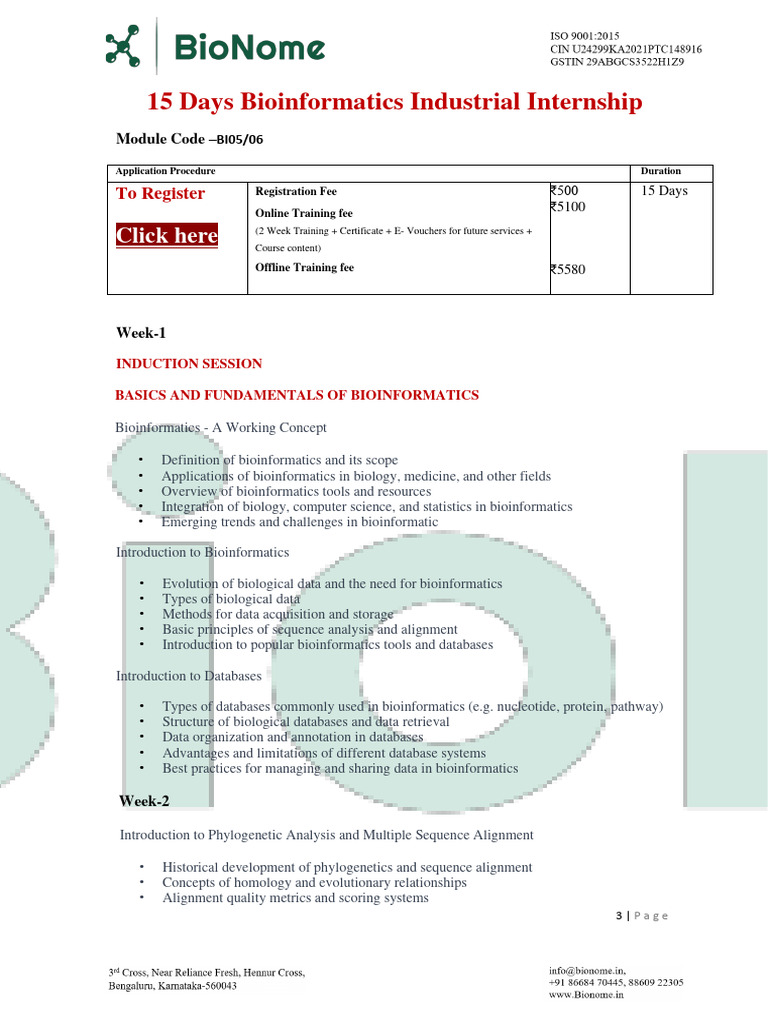 15 Days Bioinformatics Industrial Internship | PDF | Bioinformatics | Sequence Alignment