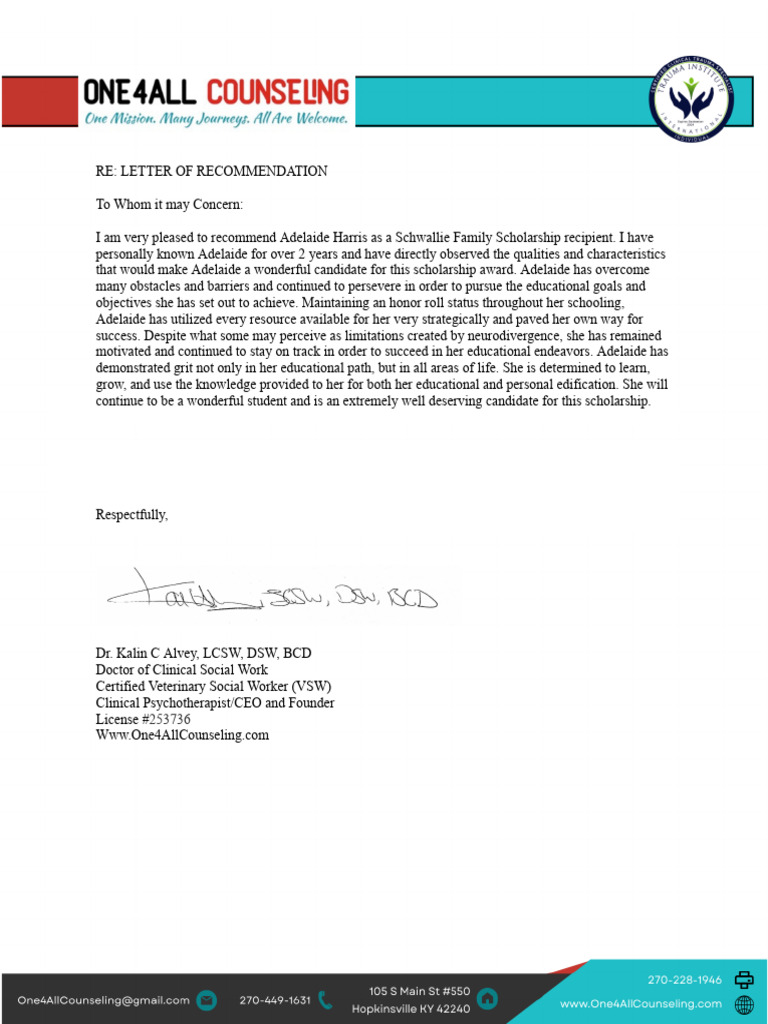 Letter of Recommendation | PDF | Wellness