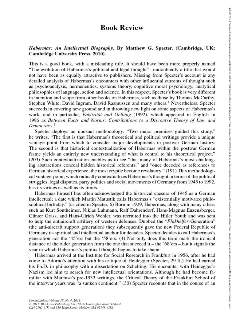 Constellations - 2012 - Benhabib - Habermas An Intellectual Biography ...