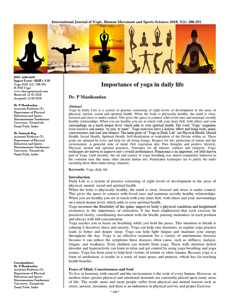 Importance of Yoga in Daily Life | PDF | Hatha Yoga | Asana