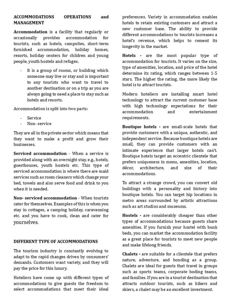 ACCOMMODATIONS OPERATIONS and MANAGEMENT | PDF | Housekeeping | Hotel