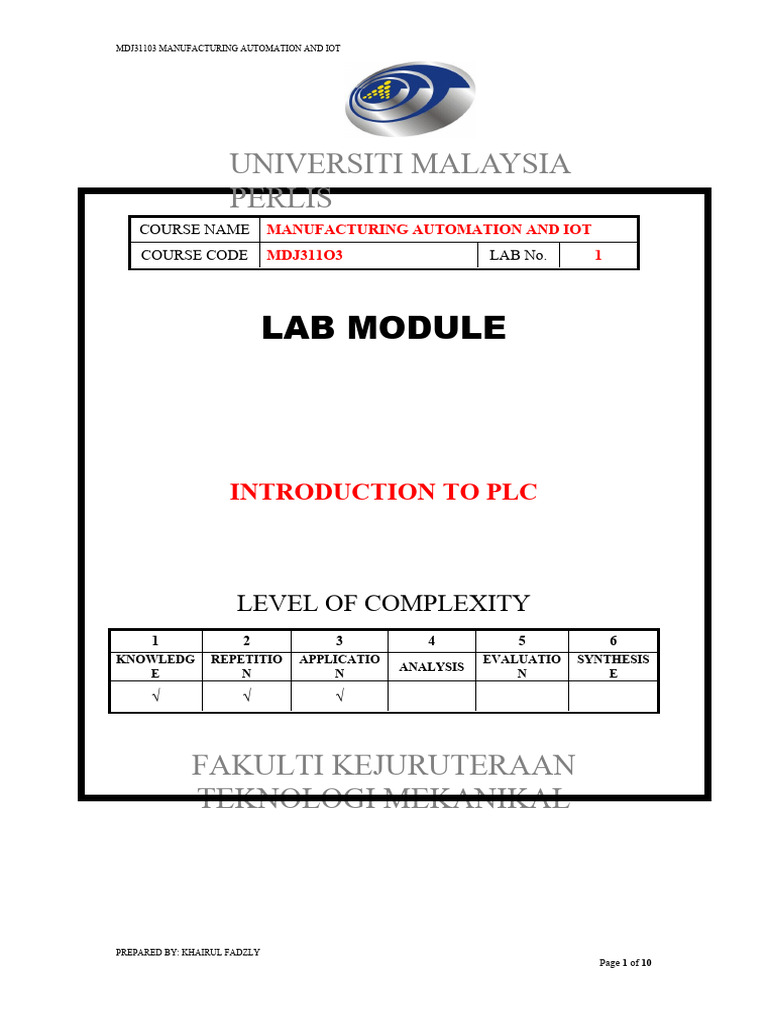 Lab01 Introduction to PLC | PDF | Automation | Control Theory