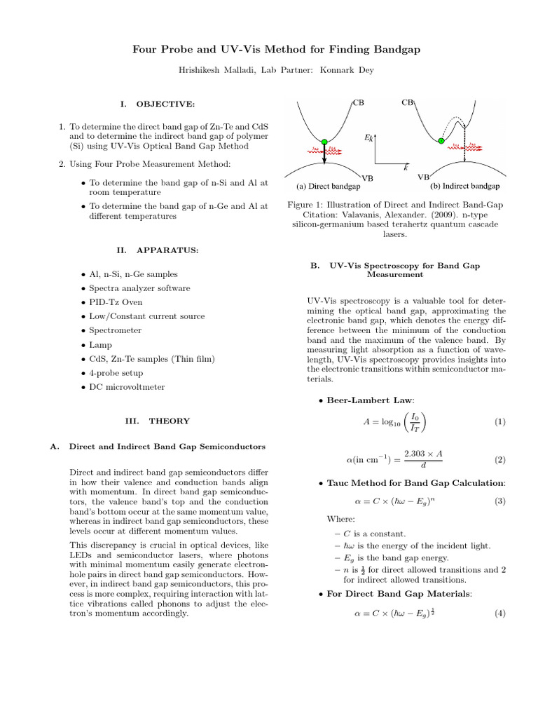 Report 6 Four Probe and UV Vis Methods For Finding Bandgap | PDF | Band ...