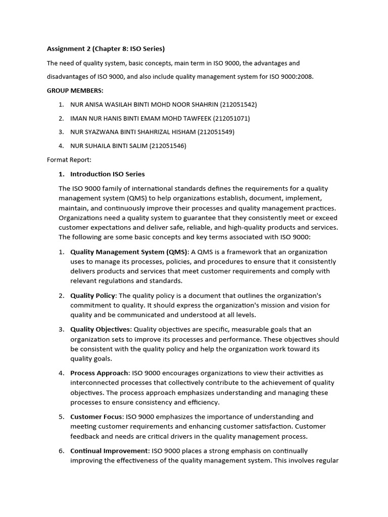 Assignment 2 QC Chapter 8 (Grouping) | Download Free PDF | Iso 9000 | Quality Management System