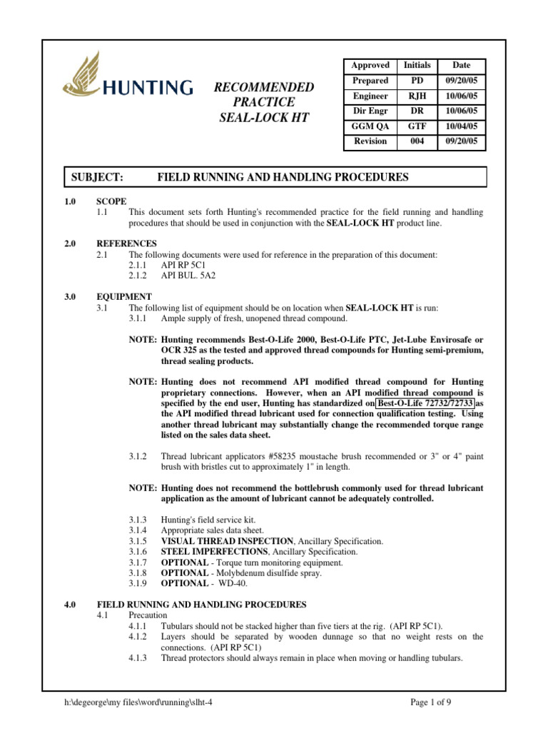 Running Procedure RunSLHT-4 | PDF | Pipe (Fluid Conveyance) | Lubricant