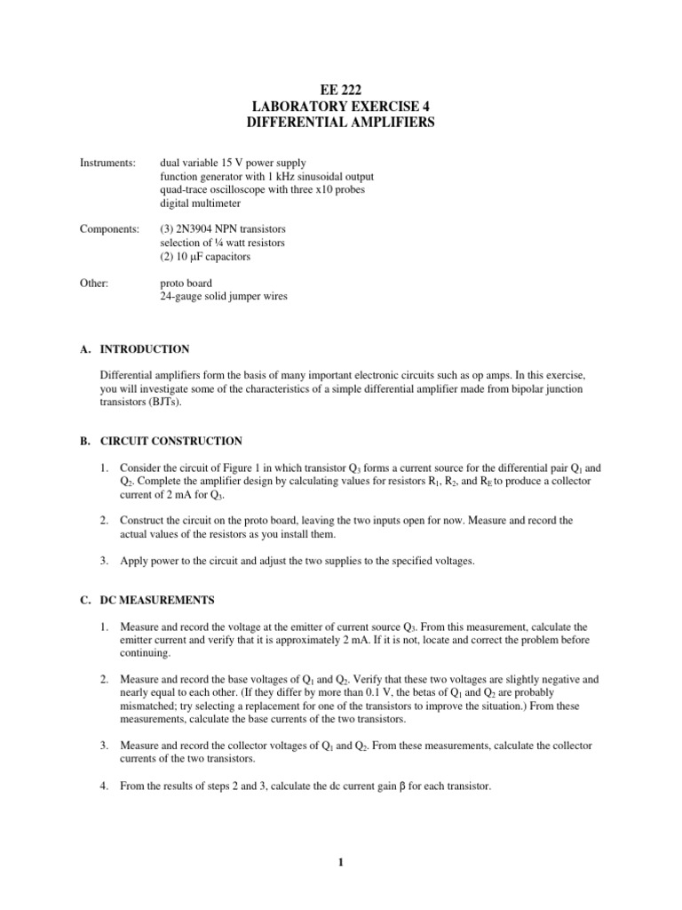 EE222 Exercise 4 | PDF | Amplifier | Bipolar Junction Transistor