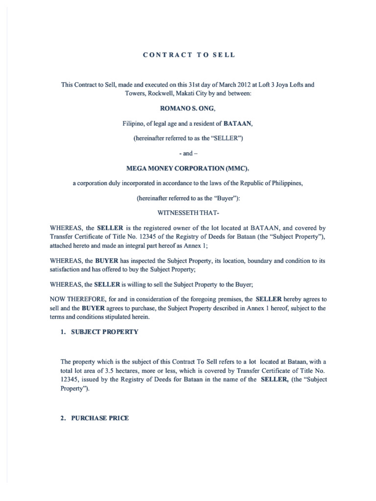 Contract To Sell Sample | PDF | Taxes | Breach Of Contract