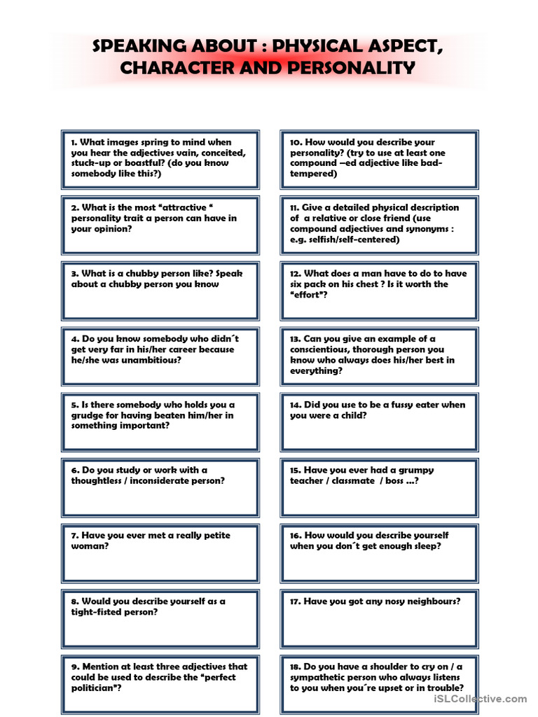 Speaking - Physical Aspect and Personality Traits | PDF | Self ...