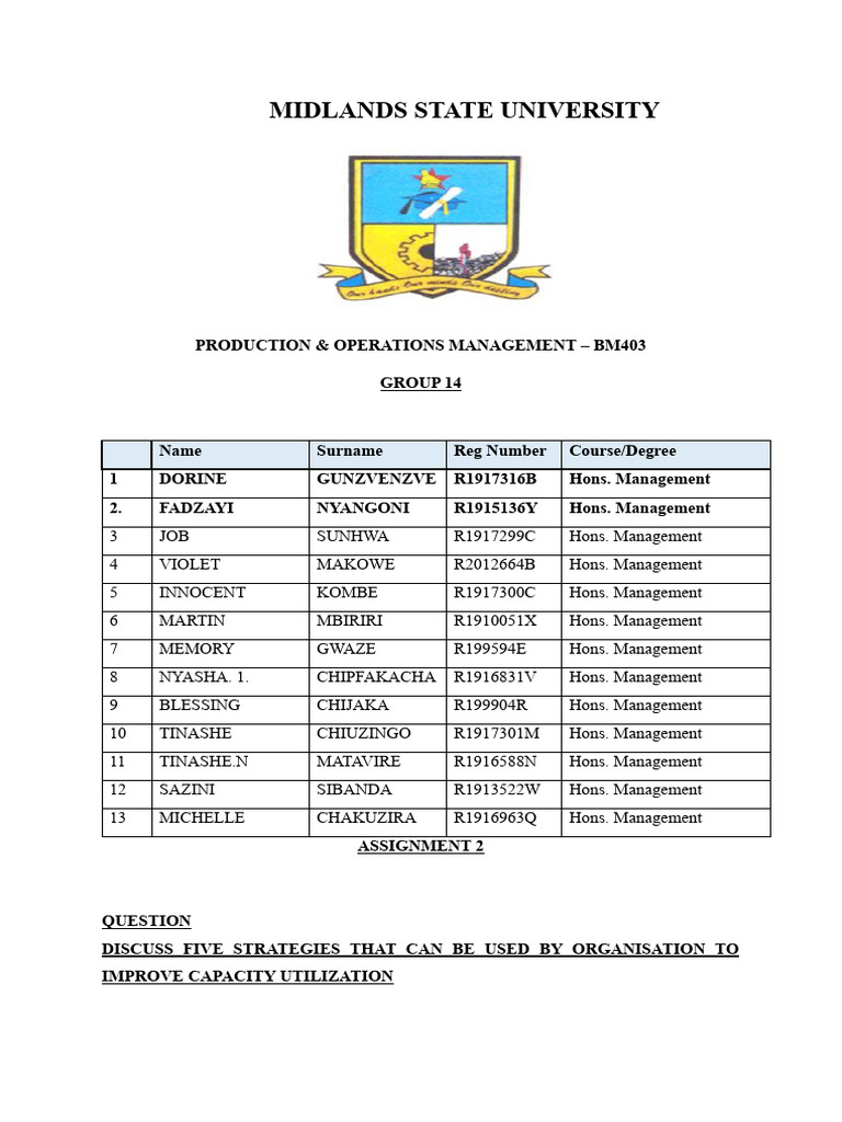 Production and Operations BM 403 Presentations Group 14 Assignment 2 | PDF | Capacity ...