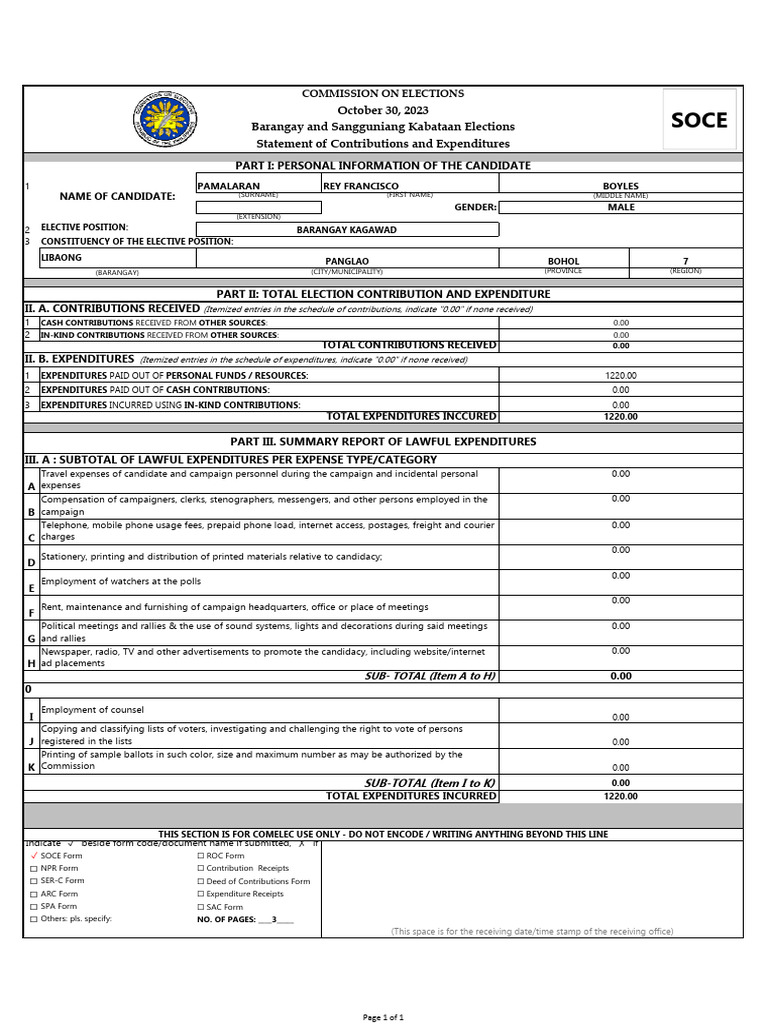 SOCE FORM 1 | PDF | Expense | Accountability