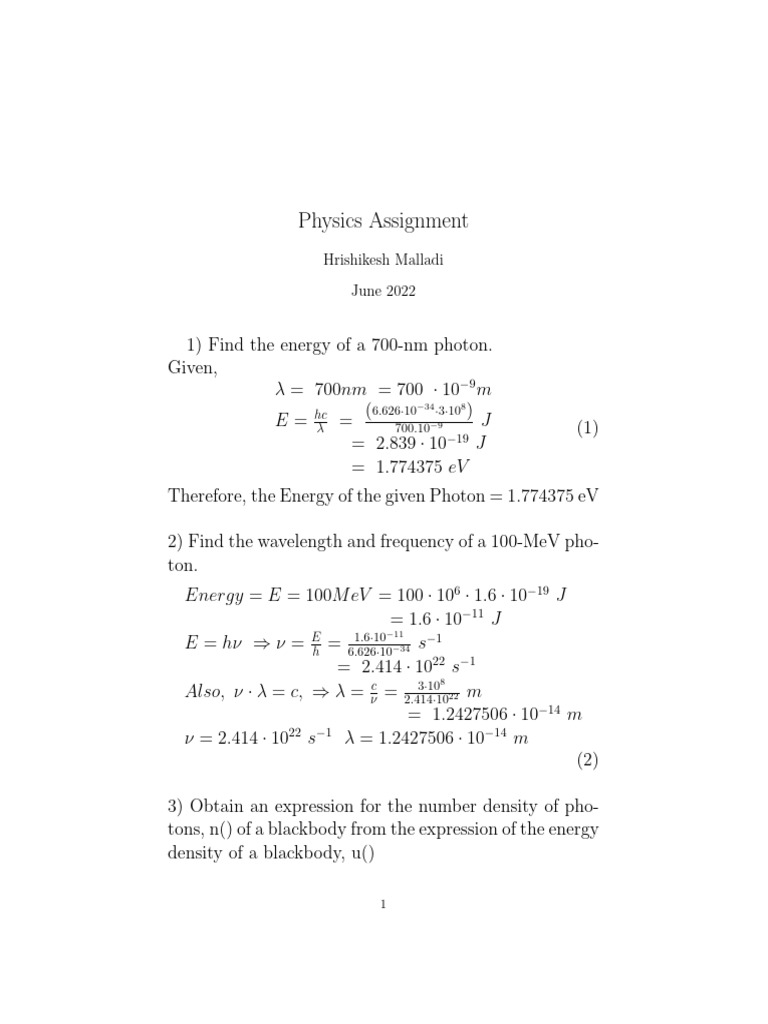 P102 Assignment2 2111158 | PDF | Electronvolt | Electromagnetic Spectrum
