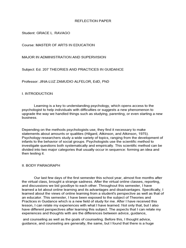 REFLECTION PAPER | PDF | Educational Technology | Psychologist