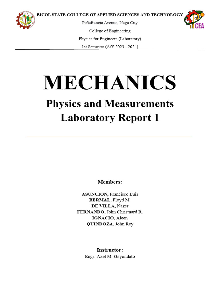 Physics Lab Report 1 | PDF | Euclidean Vector | Physics