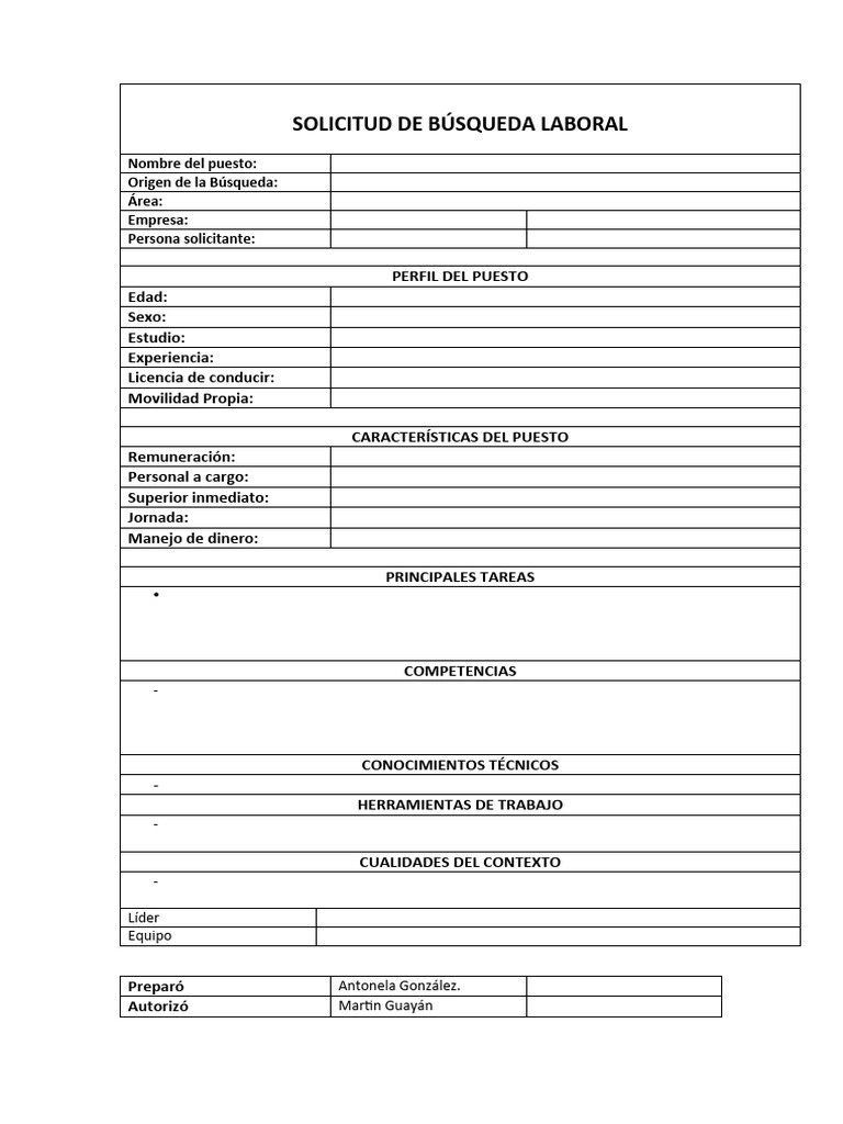 Formulario Solicitud de Búsqueda Laboral | PDF | Crecimiento personal y ...