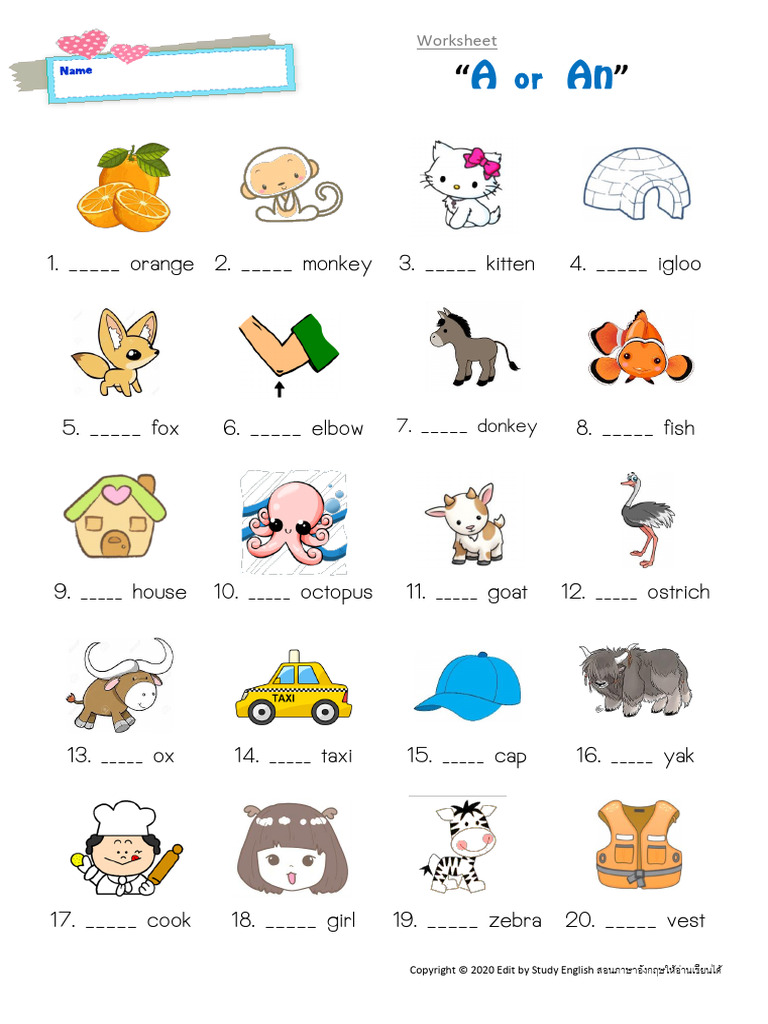 Worksheet A An - - สี | PDF