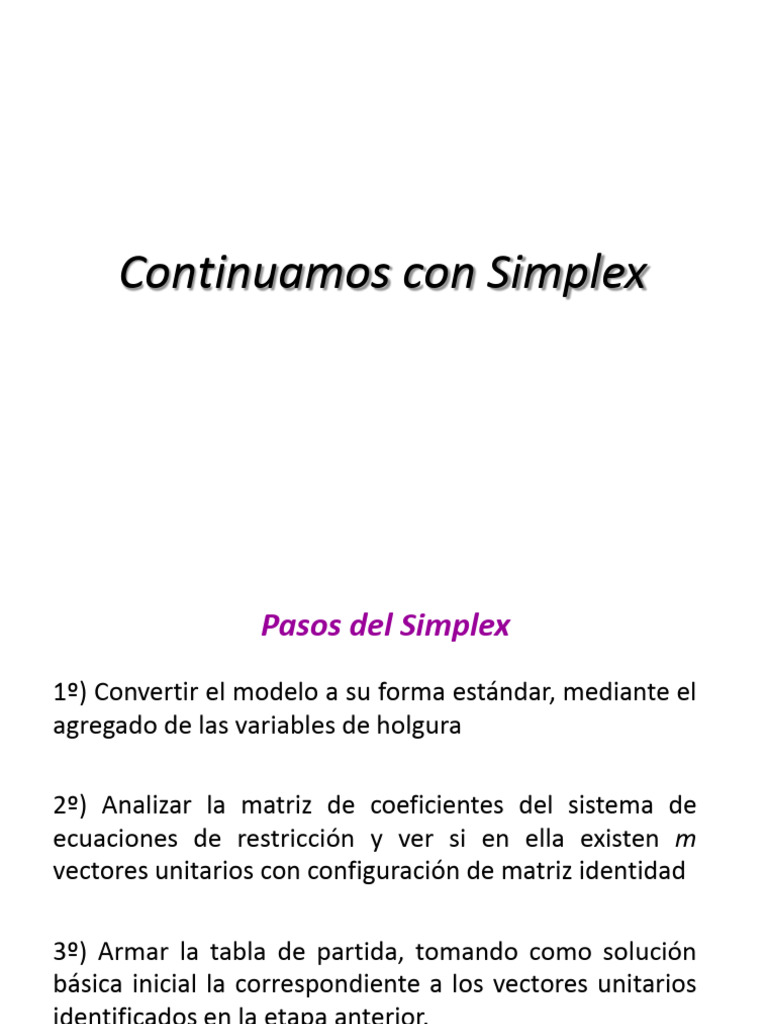 4 Clase Metodo Simplex Minimo de igual-SIMPLEX-PASO-A-PASO | PDF | Álgebra | Objetos matemáticos