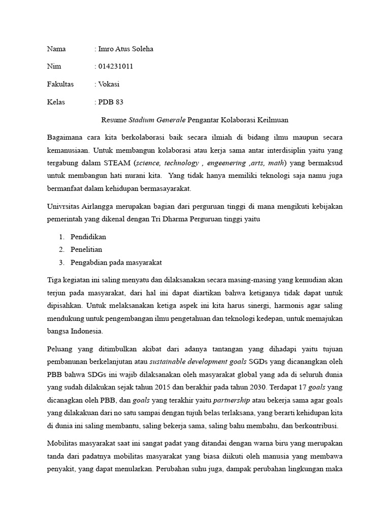 Resume Stadium Generale Pengantar Kolaborasi Keilmuan Imro Atus Soleha ...
