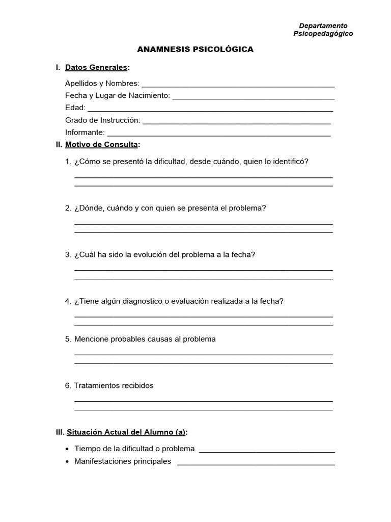 Anamnesis Psicologia | PDF | Psiquiatría | Parto