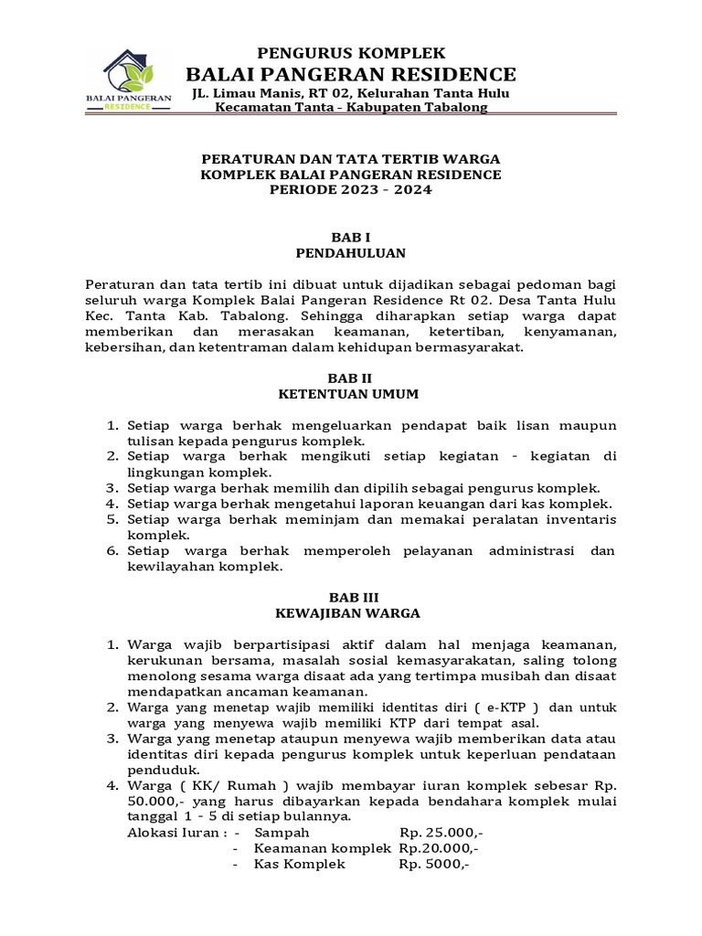 Peraturan Dan Tata Tertib Komplek BPR | PDF