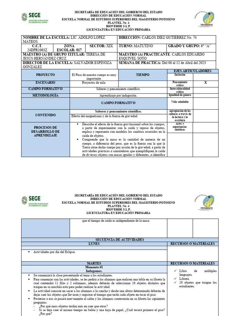 Efectos del magnetismo y gravedad en 6° | PDF | Gravedad | Escuelas