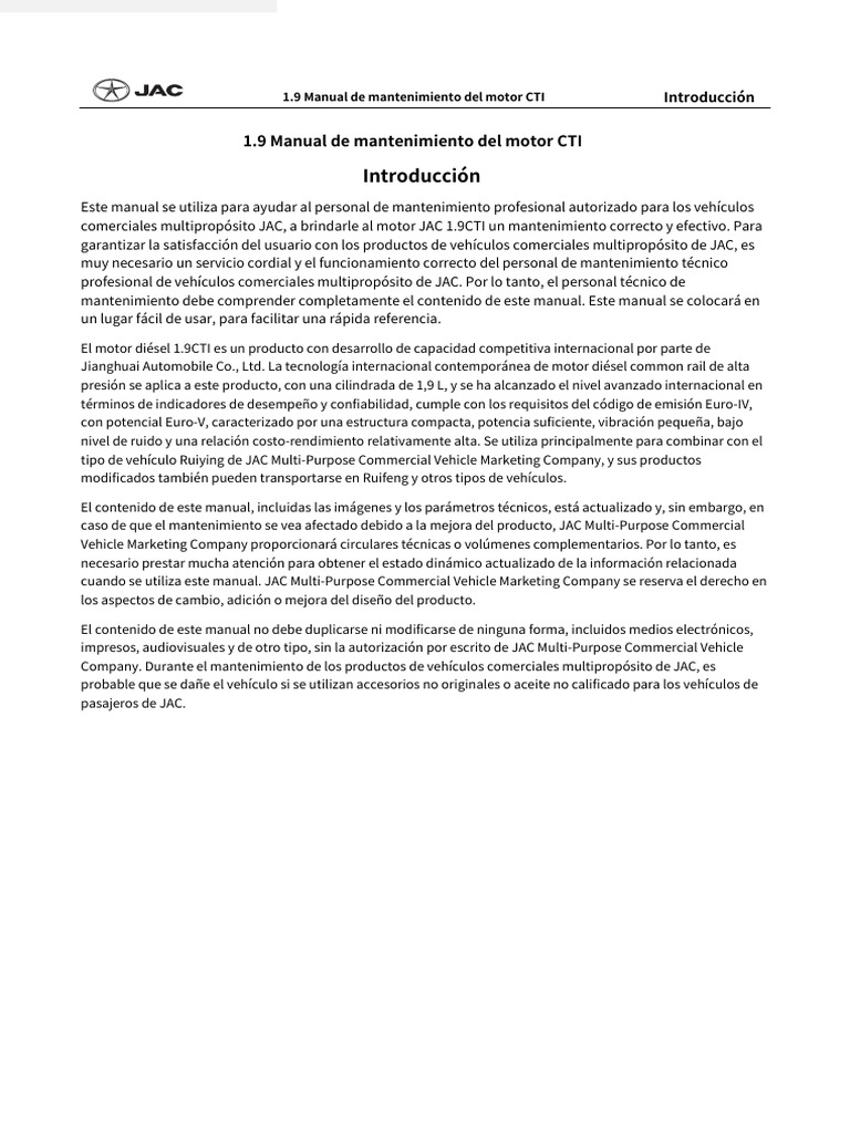 Manual Motor Jac Refine 1.9L HFC4DB1-2C en Español | PDF | Motor diesel ...
