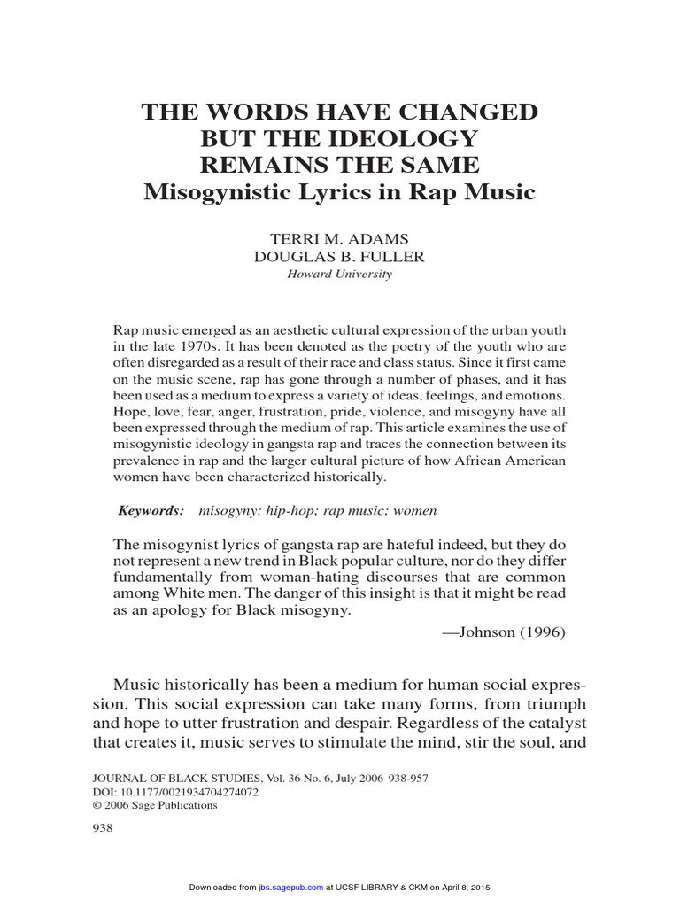 Misogyny in Gangsta Rap Lyrics | PDF | Misogyny | Hip Hop Music