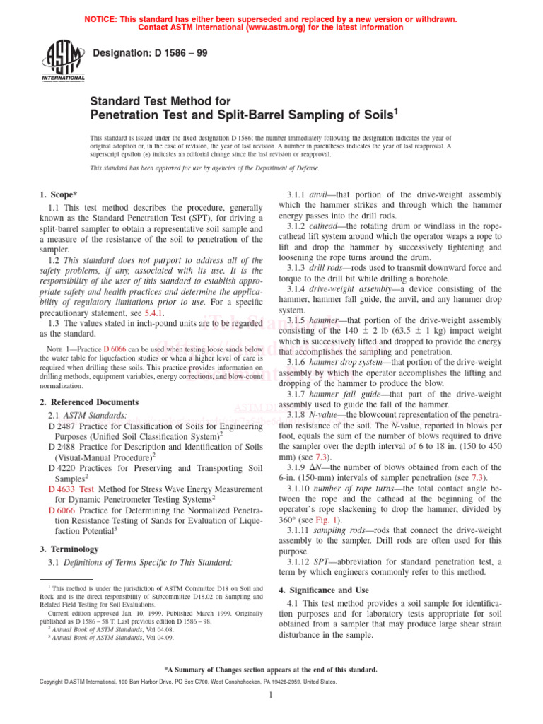 ASTM-D1586-99 | PDF | Drilling