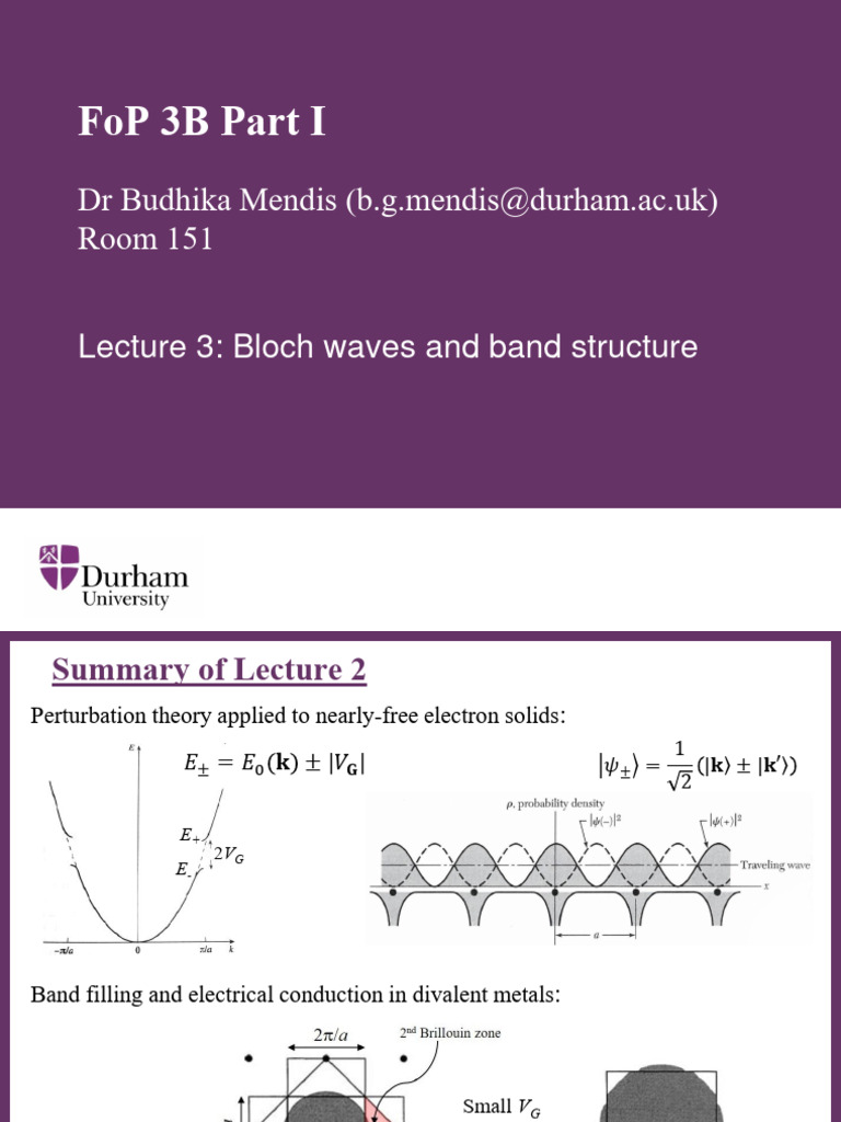 FoP3B Lecture 3 (Bloch Waves) | PDF | Electronic Band Structure | Wave ...