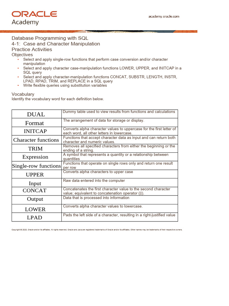 DP 4 1 Practice DONE | PDF | Sql | Letter Case