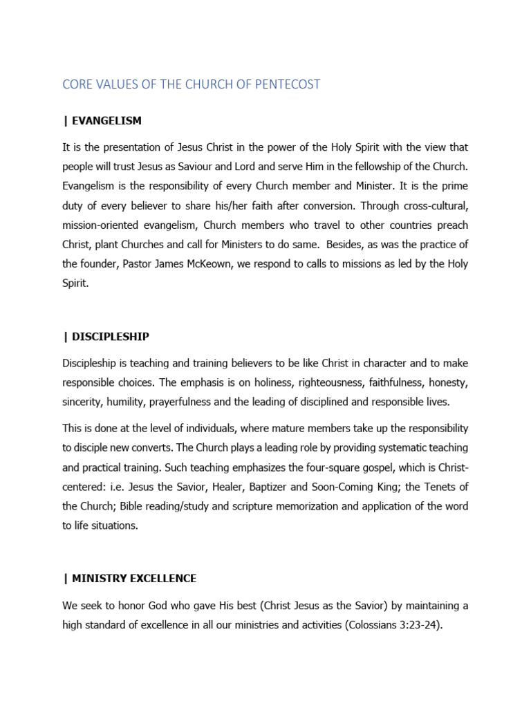 Core Values | PDF | Pentecostalism | Jesus