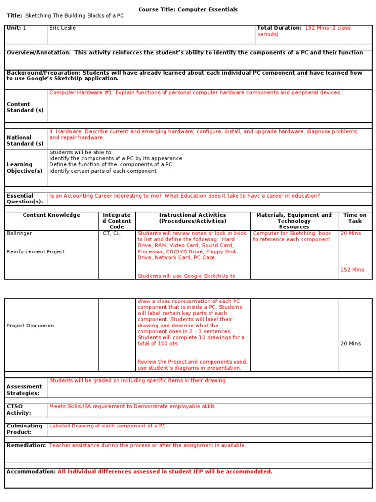 Computer Essentials Lesson Plan | PDF | Personal Computers | Computer ...