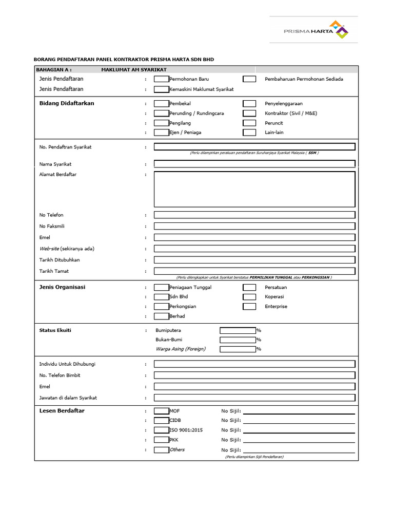 Borang Pendaftaran Vendor | PDF
