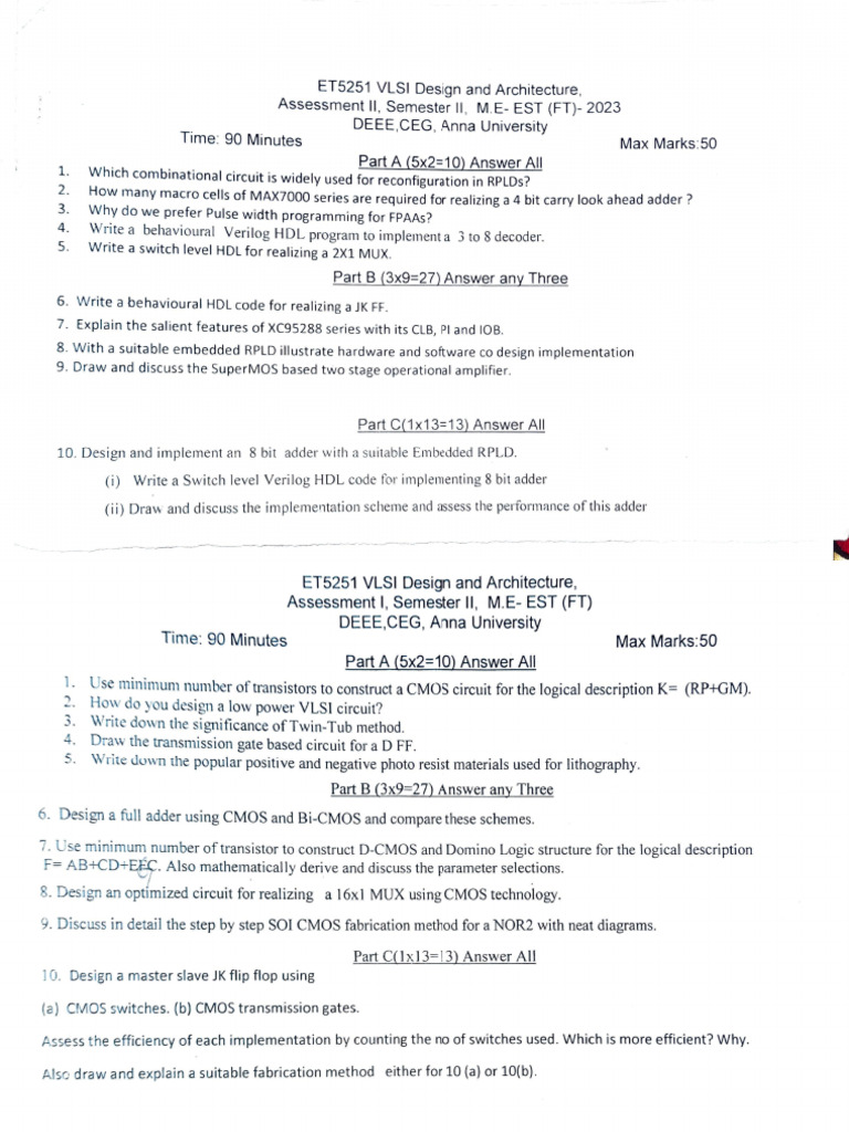 previous year question paper | PDF | Cmos | Hardware Description Language