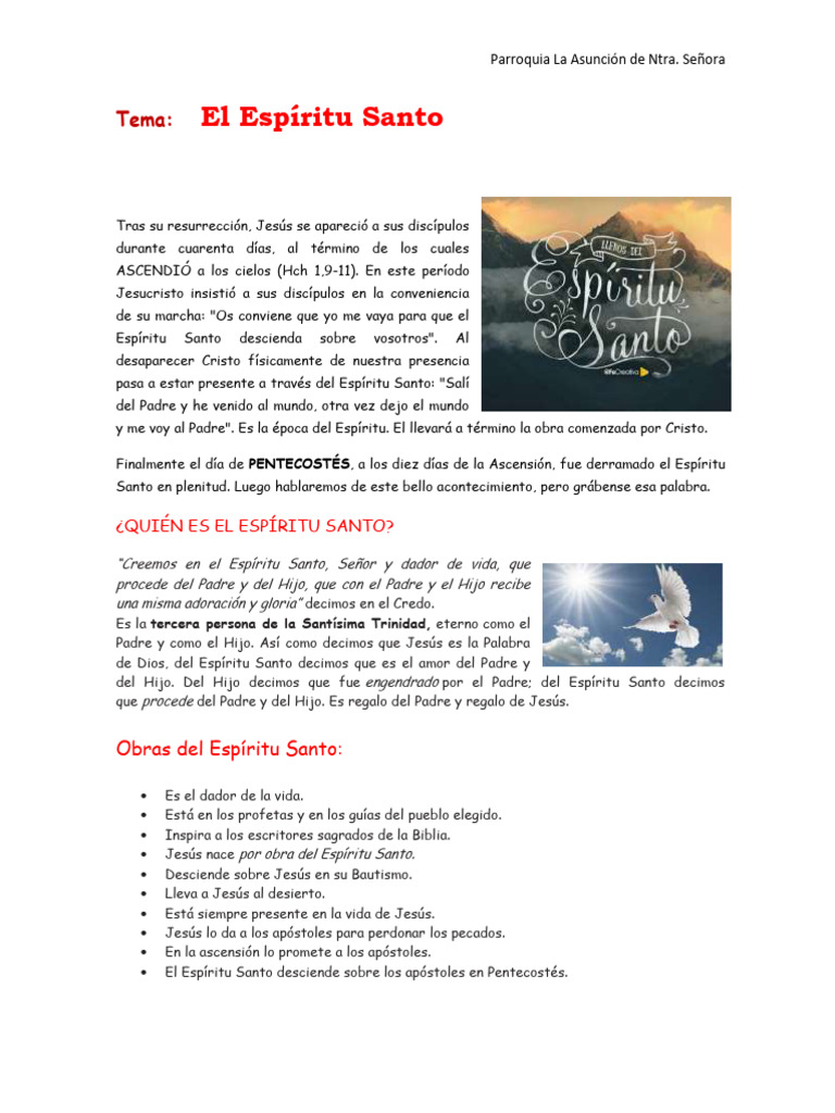 Tema Espiritu Santo 2024 Pdf Espíritu Santo Apóstol