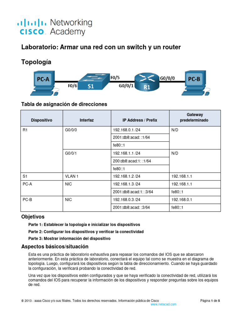 10.4.4 - Armar Una Red Con Un Switch y Un Router | PDF | Enrutador (Computación) | Yo Pv6