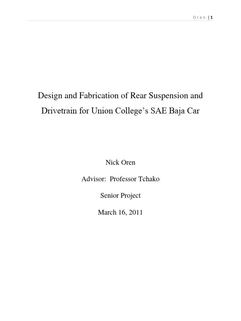 Design and Fabrication of Rear Suspension and Drivetrain For Unio | PDF ...