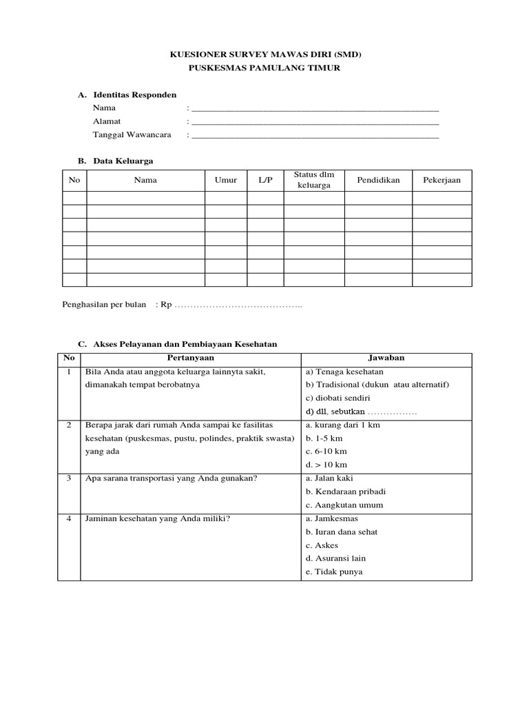 Kuesioner Survey Kesehatan Puskesmas | PDF | Kesehatan Holistik