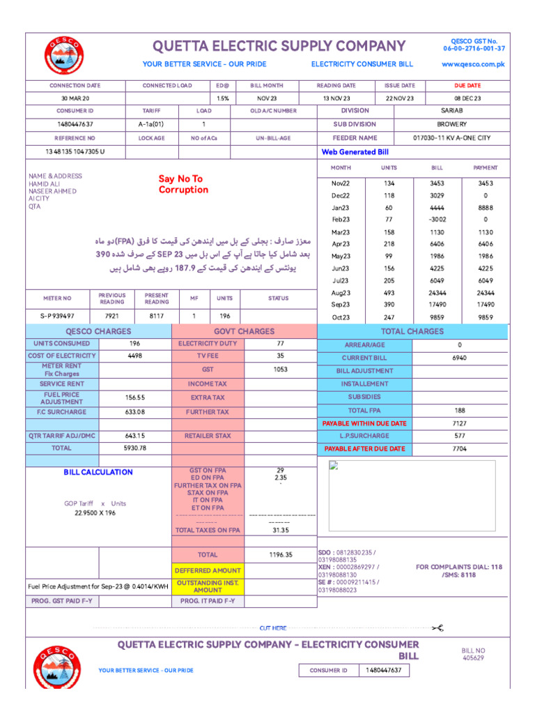 Qesco Online Bill | PDF | Fee | Taxes