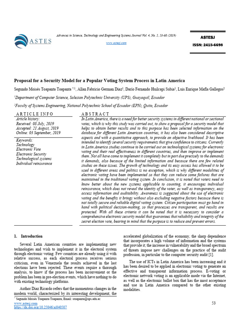 Proposal For A Security Model For A Popular Voting System Process in Latin America | PDF ...