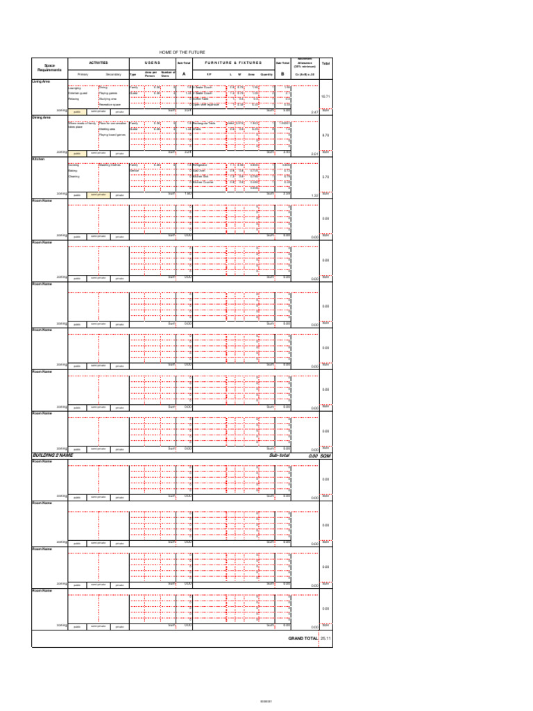 AD2 Space Programming Template | PDF | Kitchen | Food And Drink Preparation