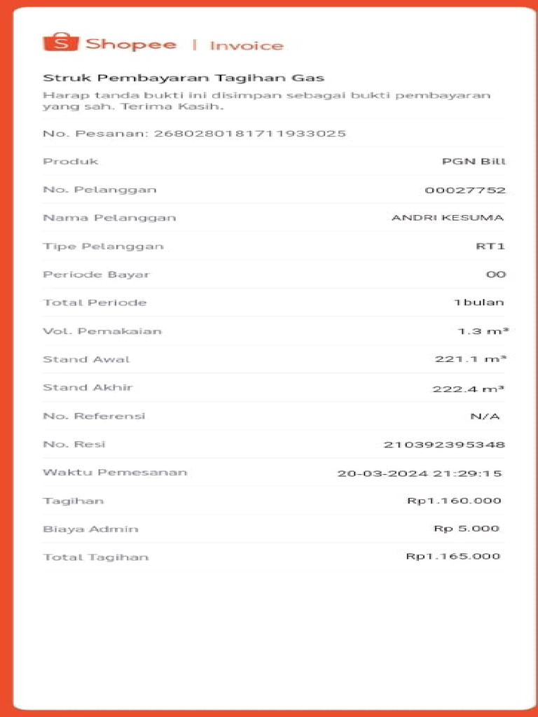 Invoice Gas PGN | PDF