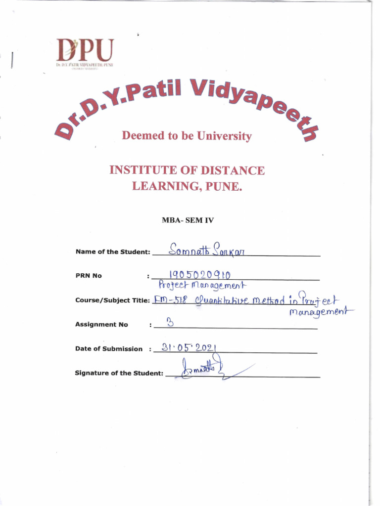 Assignment 3 - FM518 - Quantitative Method in Project Management | PDF