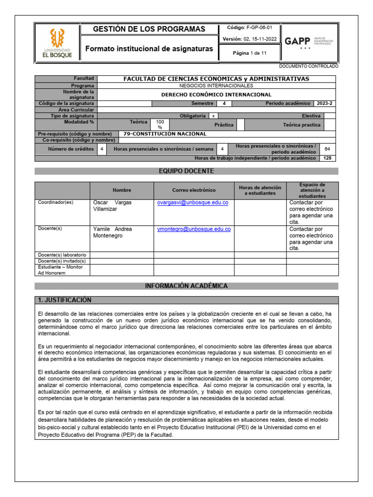 Gestión de Los Programas Formato Institucional de Asignaturas | PDF | Maestros | Organización de ...