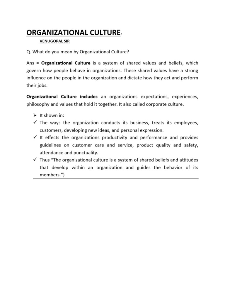 ORGANIZATIONAL CULTURE Note 3rd | Download Free PDF | Organizational ...