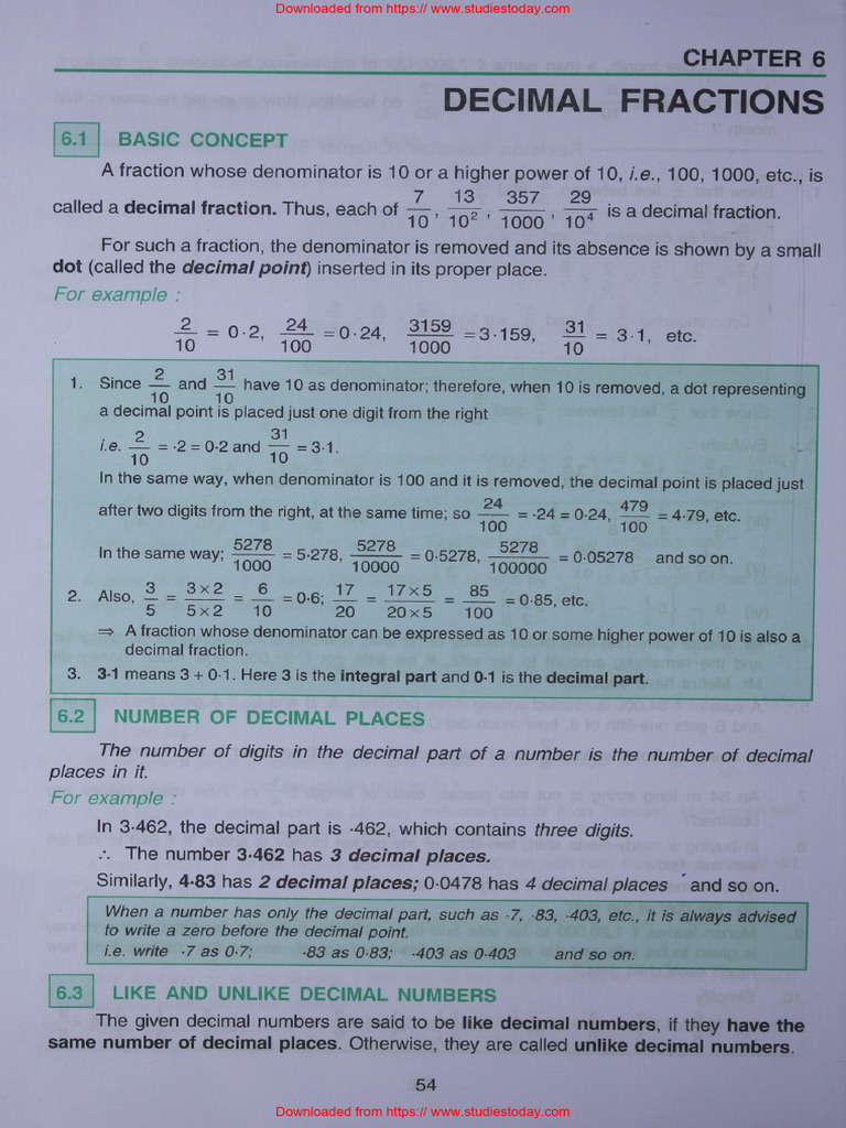 Class 6 ICSE Decimal Worksheets | PDF