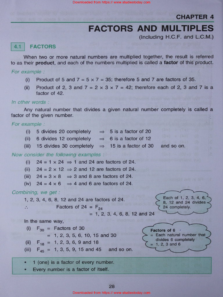 ICSE Class 6 Maths Chapter 04 Factors and Multiples | PDF