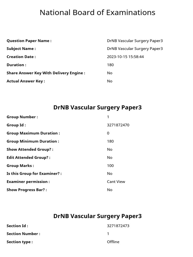 DrNB Vascular Surgery Paper 3 Exam | PDF | Medical Specialties ...